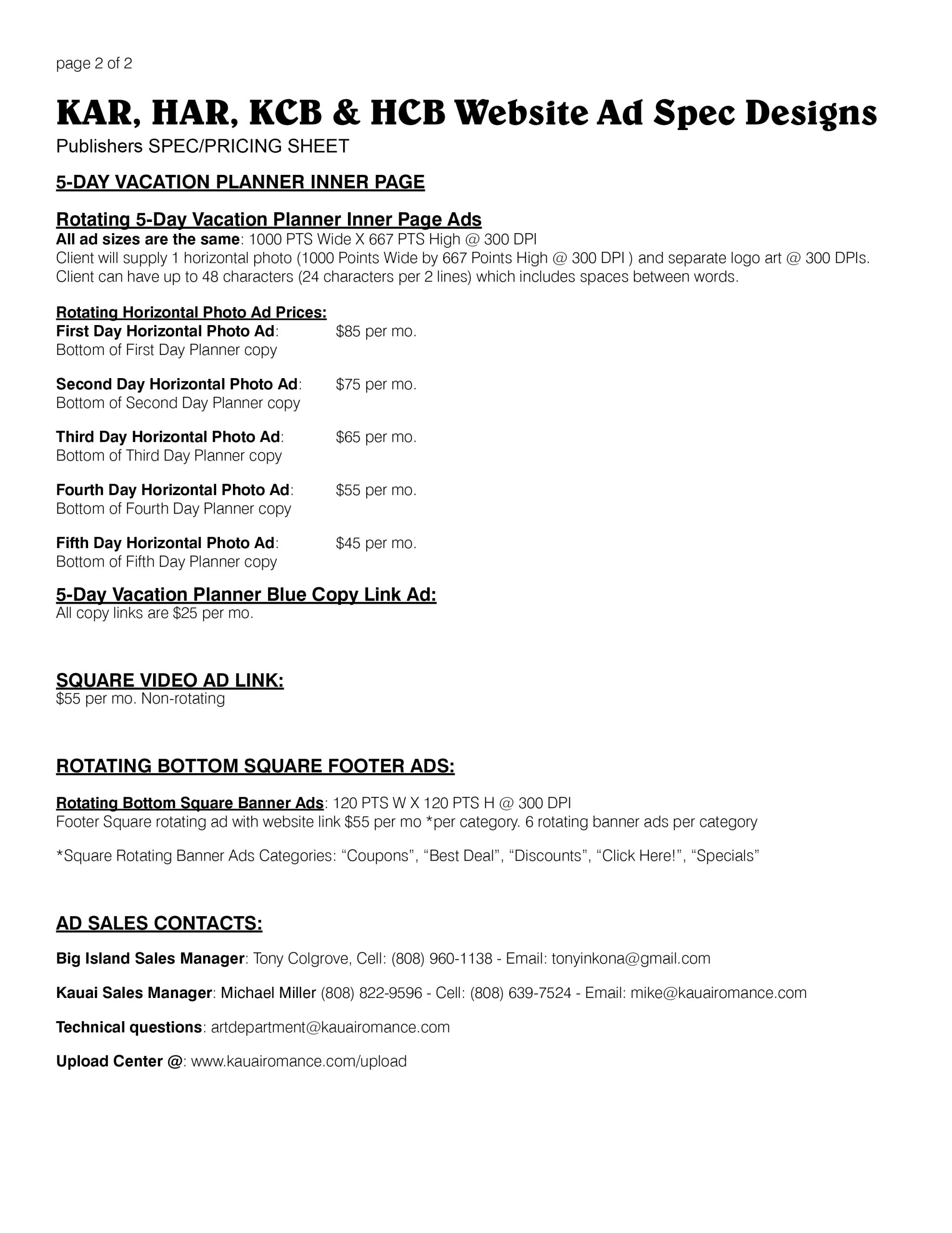 KAR Ad Spec Sheets