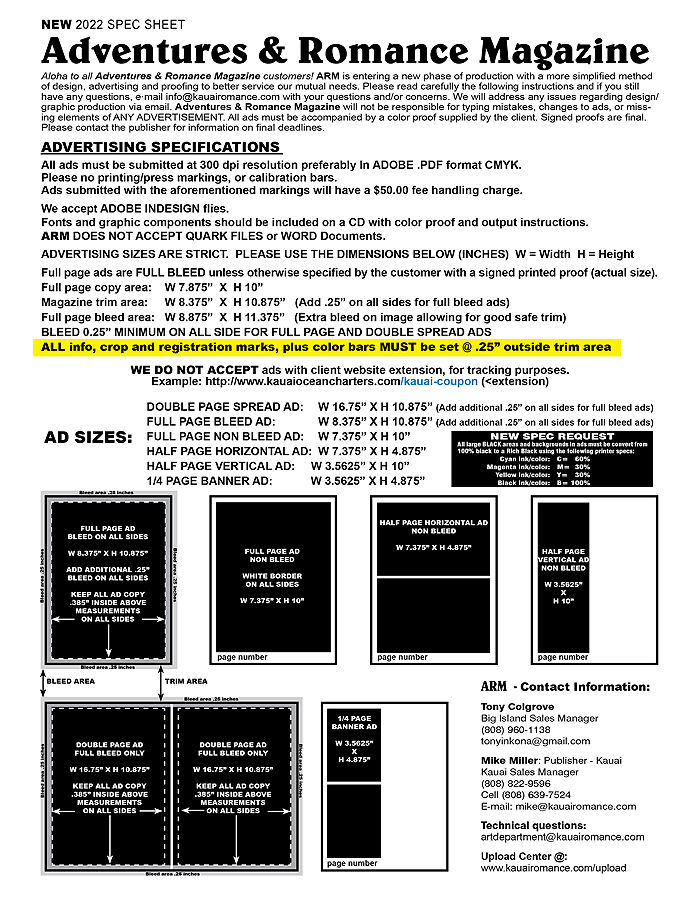 KAR Ad Spec Sheets
